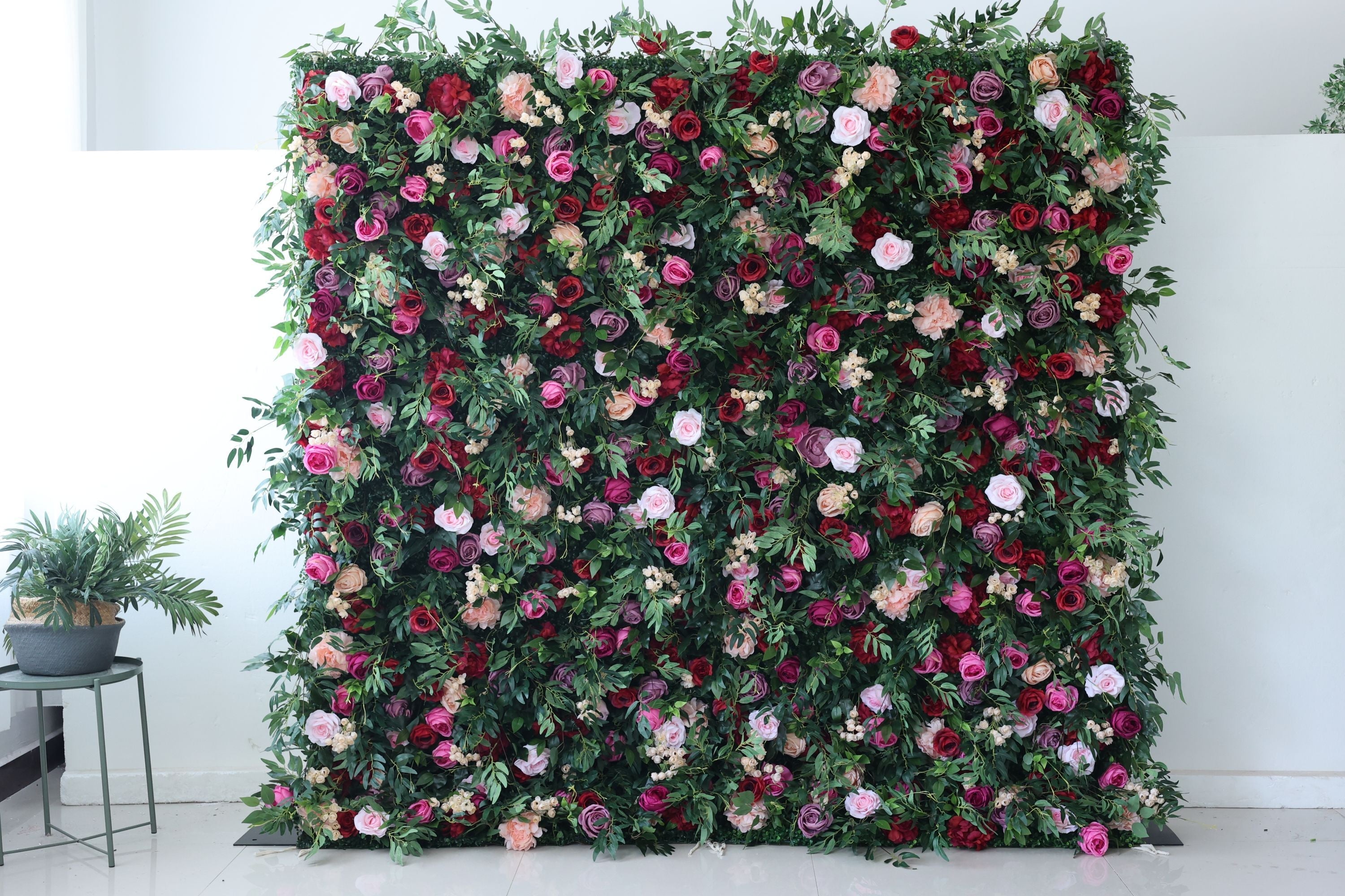 Mixed Color Roses And Green Leaves, Artificial Flower Wall, Wedding ...